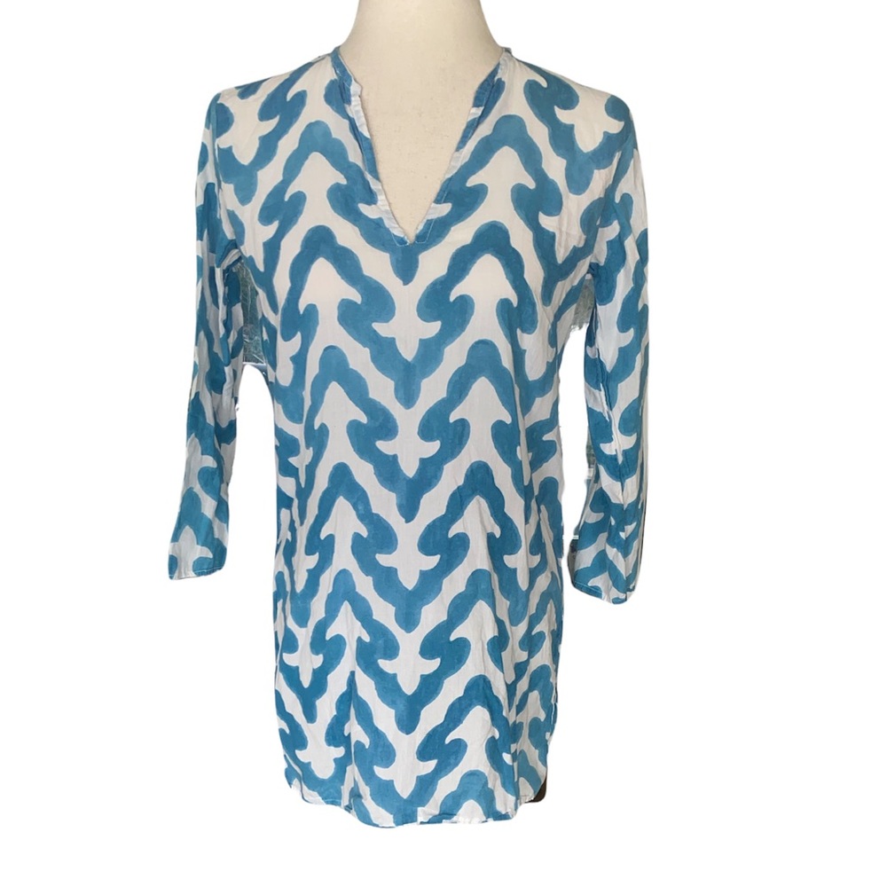 Roberta Roller Rabbit Turquoise Blue Tunic Top - Xs - Gem